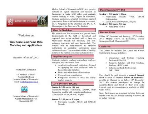 Workshop On Time Series And Panel Data Modeling And Applications