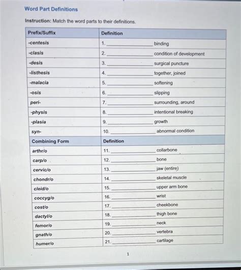 solved word part definitions instruction match the word