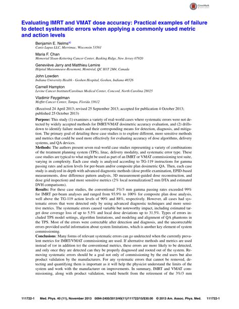 Pdf Evaluating Imrt And Vmat Dose Accuracy Practical Examples Of