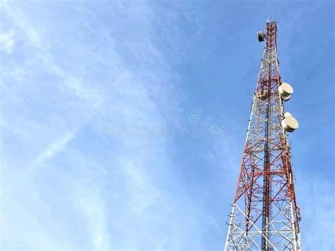 Base Station Of Wireless Communications With Cloud And Blue Sky Background In Thailand Stock