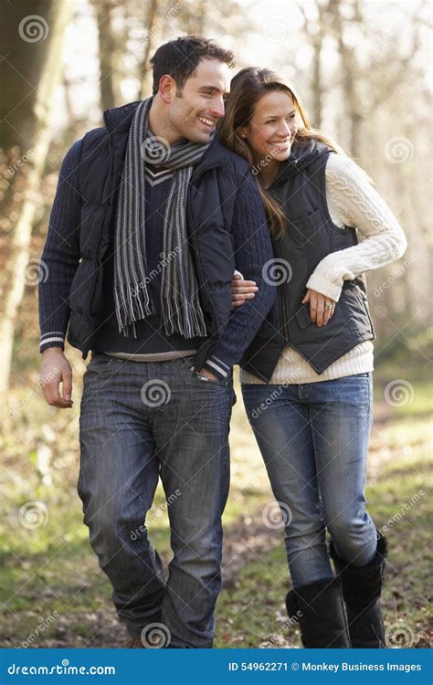 Couple On Romantic Walk In Winter Stock Image Image Of Focus