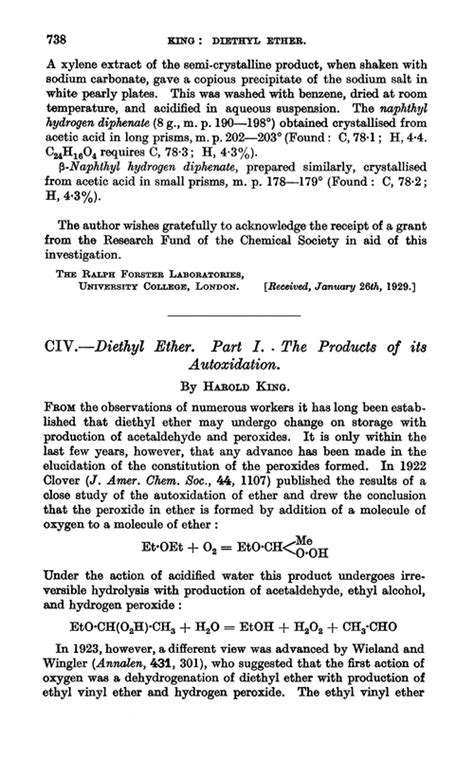 Civ—diethyl Ether Part I The Products Of Its Autoxidation Journal