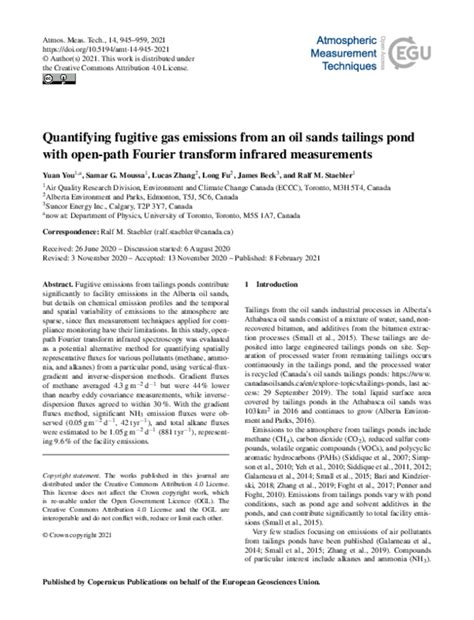 Pdf Quantifying Fugitive Gas Emissions From An Oil Sands Tailings Pond With Open Path Fourier