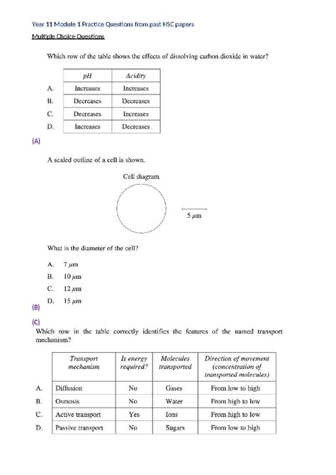 Mod 1 Past HSC Questions Multiple Choice Questions A B C D E Question 21 2017