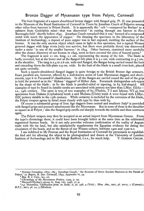 Bronze Dagger Of Mycenaean Type From Pelynt Cornwall Novo Scriptorium