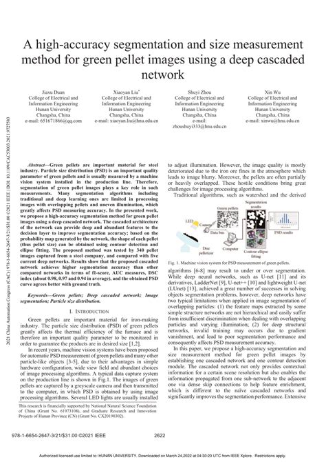 Pdf A High Accuracy Segmentation And Size Measurement Method For Green Pellet Images Using A