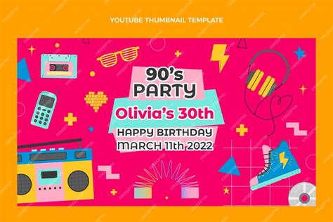 Нарисованная рукой миниатюра на youtube с днем рождения 90-х ...