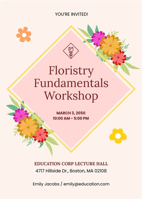 Free Simple Floral Workshop Invitation Template To Edit Online