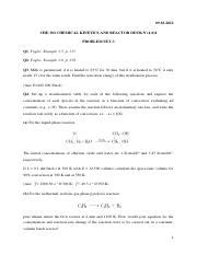 Problem Set 3 Spring 2022 Pdf 09 03 2022 CHE 302 CHEMICAL KINETICS AND REACTOR DESIGN 4 0 4