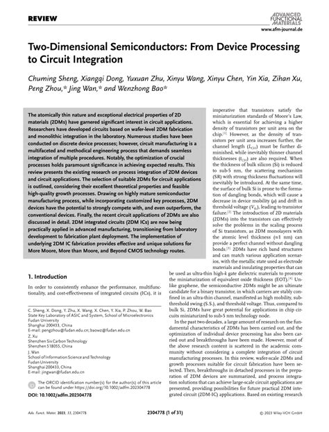 Two‐dimensional Semiconductors From Device Processing To Circuit Integration Request Pdf