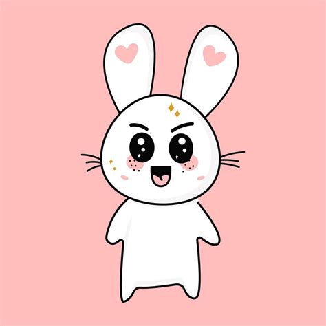 Cute Funny Kawaii Emotional Little Bunny Vector Flat Illustration Of A