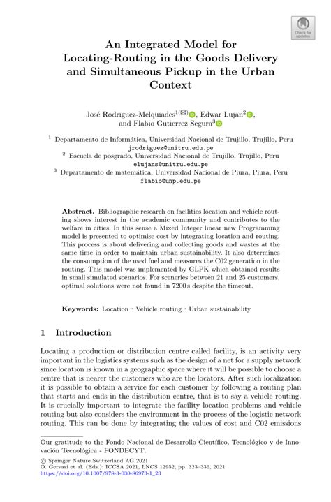 Pdf An Integrated Model For Locating Routing In The Goods Delivery And Simultaneous Pickup In