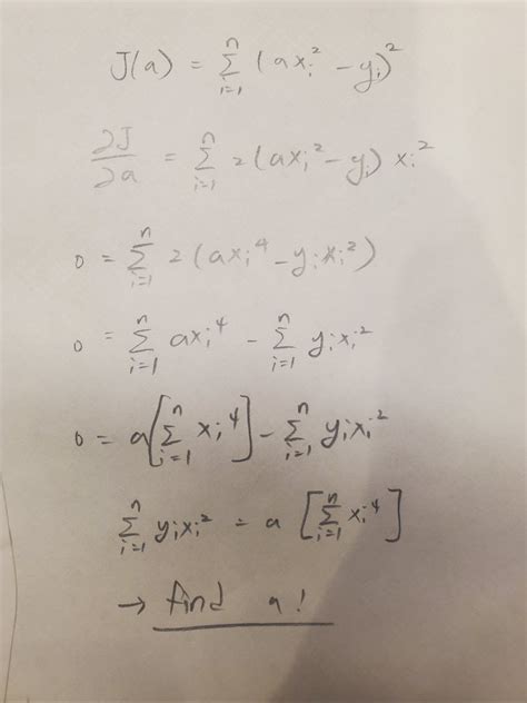 Linear Algebra How Do I Calculate The Regression Equation Of Y Ax2 Find The Coefficient