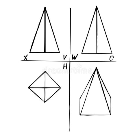 Projection Of Square Pyramid Hand Drawing Black Outline On White Background Vector