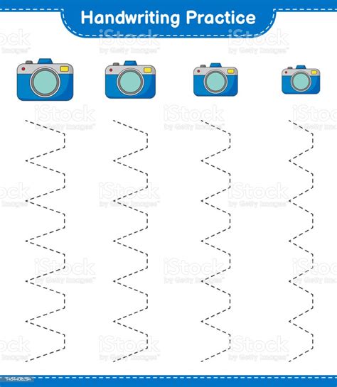 필기 연습 카메라의 추적 라인 교육 어린이 게임 인쇄 워크시트 벡터 일러스트 레이 션 0명에 대한 스톡 벡터 아트 및 기타
