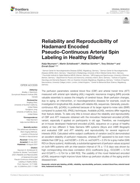 Pdf Reliability And Reproducibility Of Hadamard Encoded Pseudo