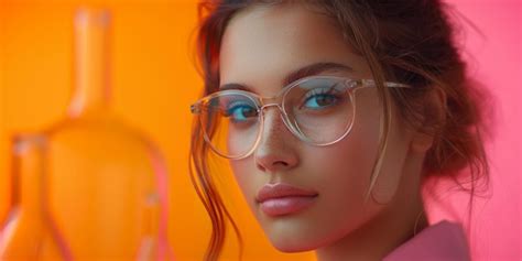 Premium Photo Closeup Of A Stylish Woman In Clear Eyeglasses Freckles