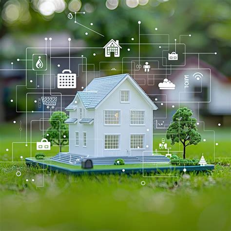 Smart Home Technology Concept With Miniature House Model And Iot Icons Stock Illustration