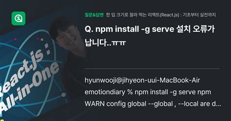 Npm Install G Serve 설치 오류가 납니다ㅠㅠ 인프런 커뮤니티 질문and답변