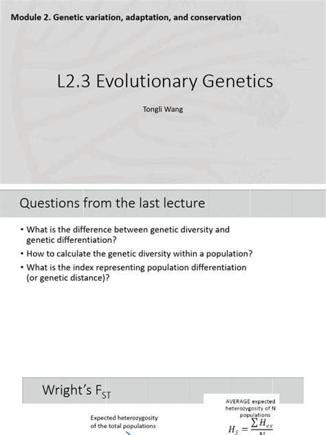 L2 3 Evolutionary Genetics Pdf Natural Selection Evolution