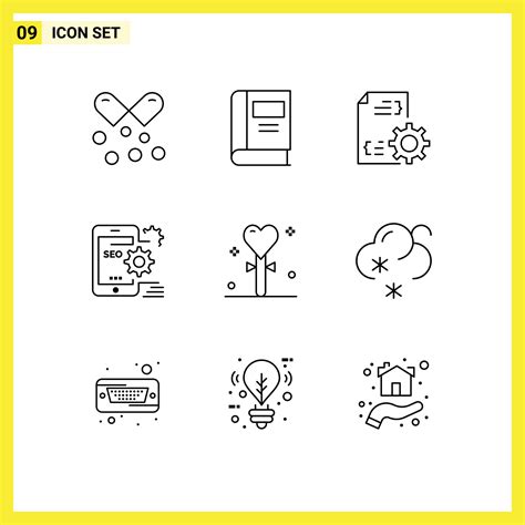 Set Of 9 Vector Outlines On Grid For Configuration Optimize Read Mobile Management Editable