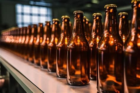 Premium Ai Image Beer Bottles On The Conveyor Belt Neural Network Ai Generated