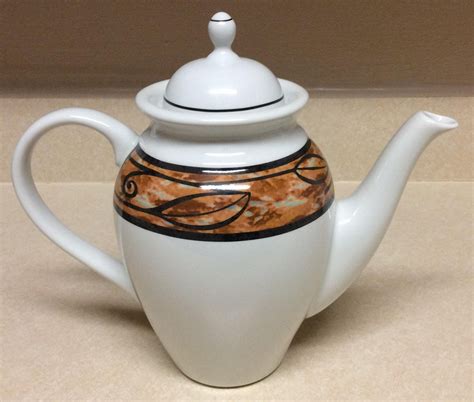 Vintage Lenox Casual Images White Brown Teapot Cafe Java Pattern Made In Brazil Etsy