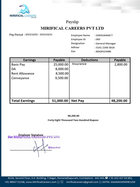 Saravanan Mirif Pay Slip Oct 2023 Pdf