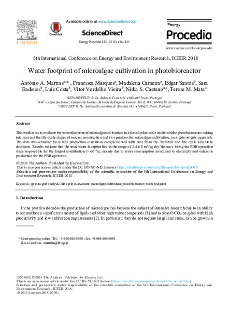 Pdf Water Footprint Of Microalgae Cultivation In Photobioreactor