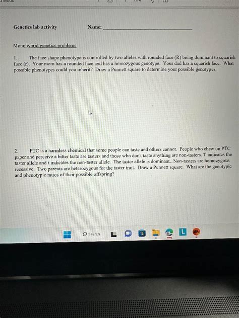 Solved Monohybrid Genetics Problems The Face Shape Chegg Com