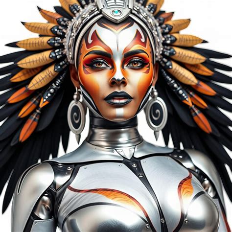 A Beautiful Woman With Metallic Robot Body Paint Premium Ai Generated