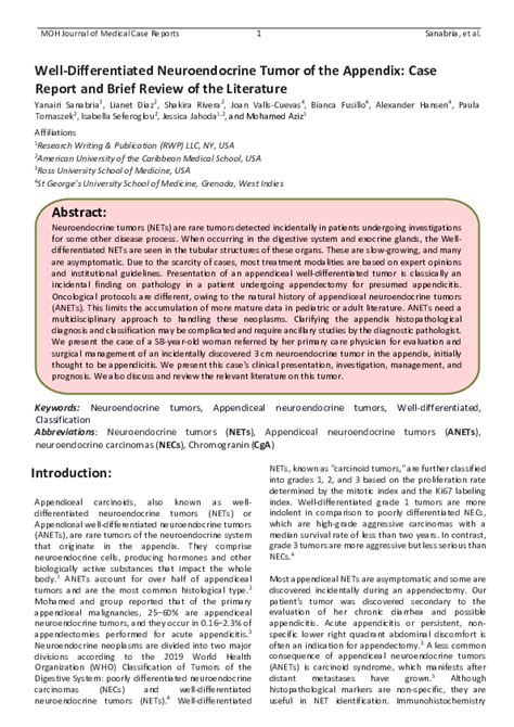 Pdf Well Differentiated Neuroendocrine Tumor Of The Appendix Case