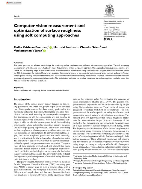 pdf computer vision measurement and optimization of surface roughness