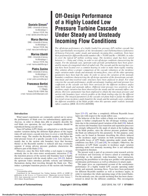 Pdf Off Design Performance Of A Highly Loaded Low Pressure Turbine Cascade Under Steady And
