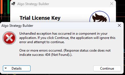 Error Verifying Licence Algo Strategy Builder CTrader Help
