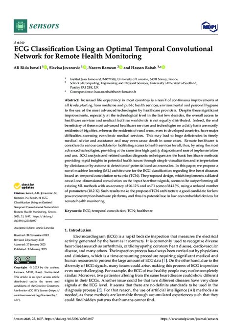 Pdf Ecg Classification Using An Optimal Temporal Convolutional Network For Remote Health