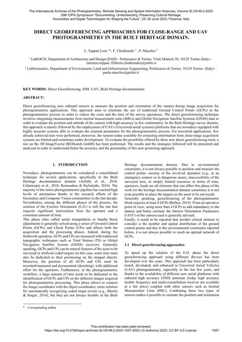 Pdf Direct Georeferencing Approaches For Close Range And Uav Photogrammetry In The Built