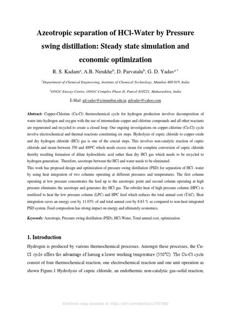 Pressure Swing Distillation Pdf Distillation Chlorine