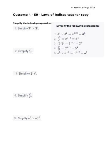 Engineering Maths Indices Theory Teaching Resources