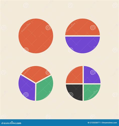 Bright Color Segment Slice Sign At Brutalism Style Circle Section Graph 1 2 3 4 For