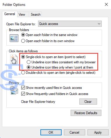 Enable Single Click To Open Files Windows 10 Single Click Setting