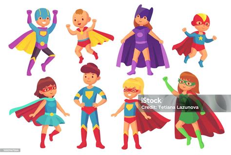 Comicsuperheldenkinderfiguren Fröhliche Junge Superheldenkostüm Mit