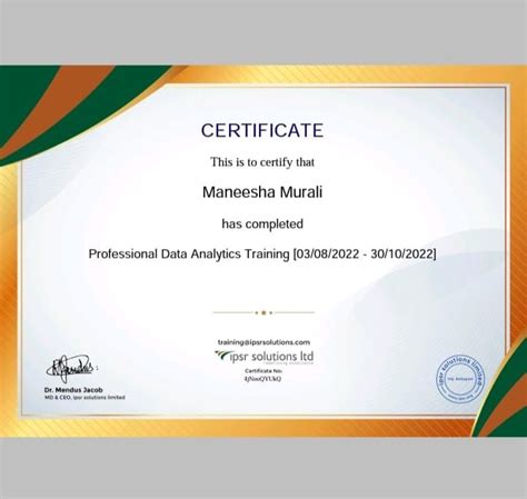Maneesha Murali On Linkedin Successfully Completed 2 Months Of Professional Data Analytics