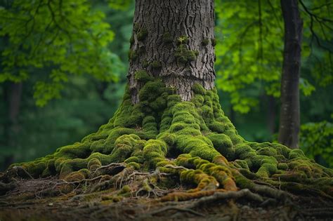 A Tree With Moss Growing On It And A Tree With A Green Background Premium AI Generated Image