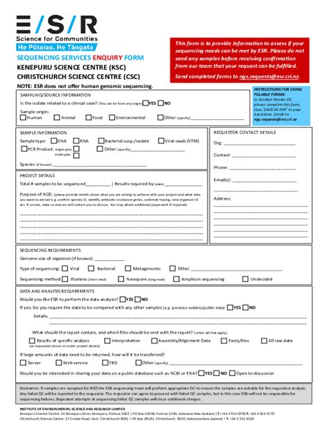 Fillable Online 2023 Sequencing Services Enquiry Form Esr Fax Email Print Pdffiller