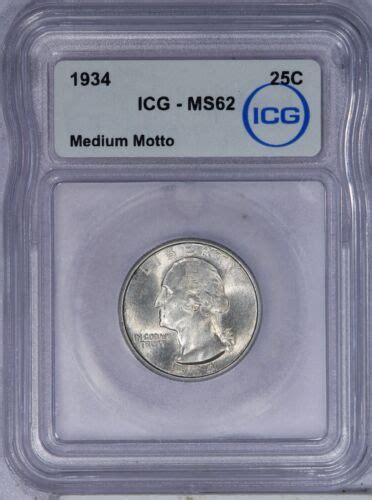 1934 Washington Quarter 25c Icg Ms62 Medium Motto Ebay