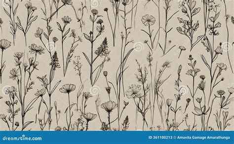 Minimalist Wildflower Floral Line Art Seamless High Resolution Pattern