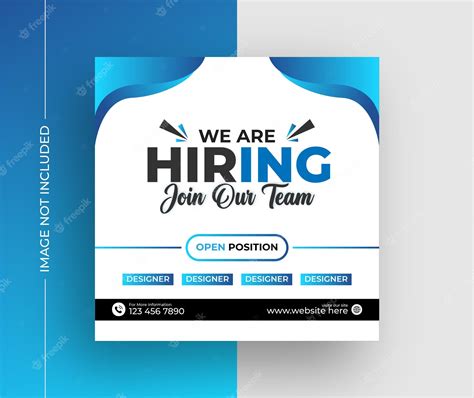 우리는 구인 소셜 미디어 게시물 또는 정사각형 웹 배너 템플릿 디자인을 고용하고 있습니다 프리미엄 벡터
