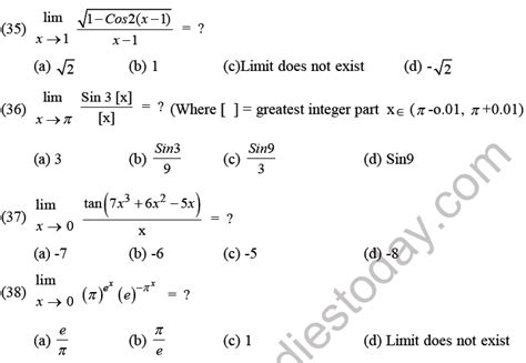 jee mathematics limits continuity and differentiability mcqs set b with