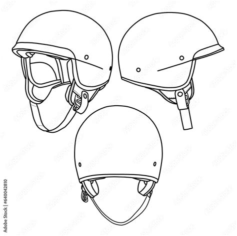 Technical Sketch Drawing Of Half Face Helmet Line Art Side And Back View Flat Sketch Isolated